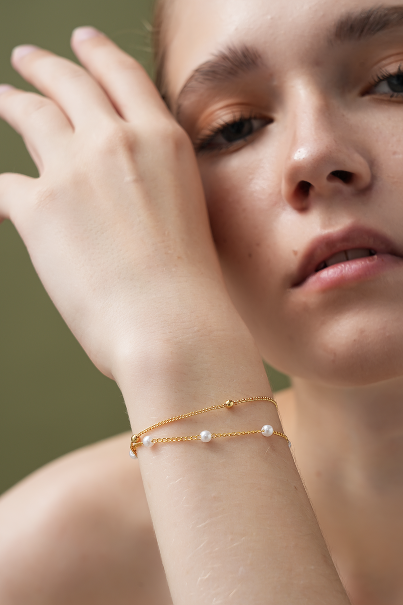 Slim Chain Layered Pearl Bracelet – Artsory