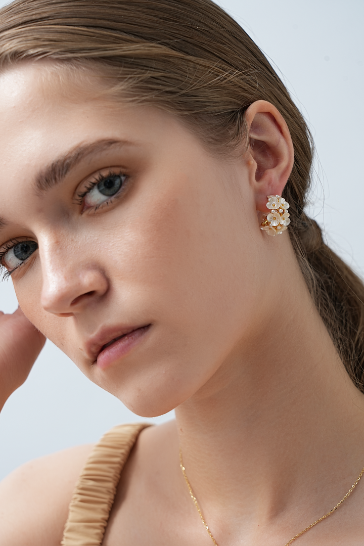 Celine Floral Pearl C Hoop Earrings – Artsory